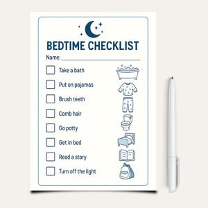 Printable Bedtime Checklist for Kids: A4 Nighttime Routine Chart (PDF ...