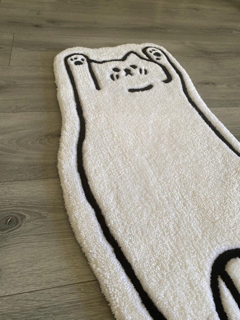 Pearl White Cat Tufting Rug Handmade Home Decor Wall Art, Custom Design ...