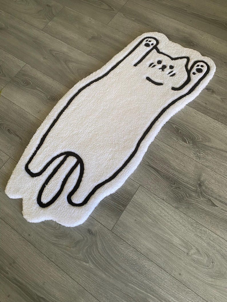 Pearl White Cat Tufting Rug Handmade Home Decor Wall Art, Custom Design ...