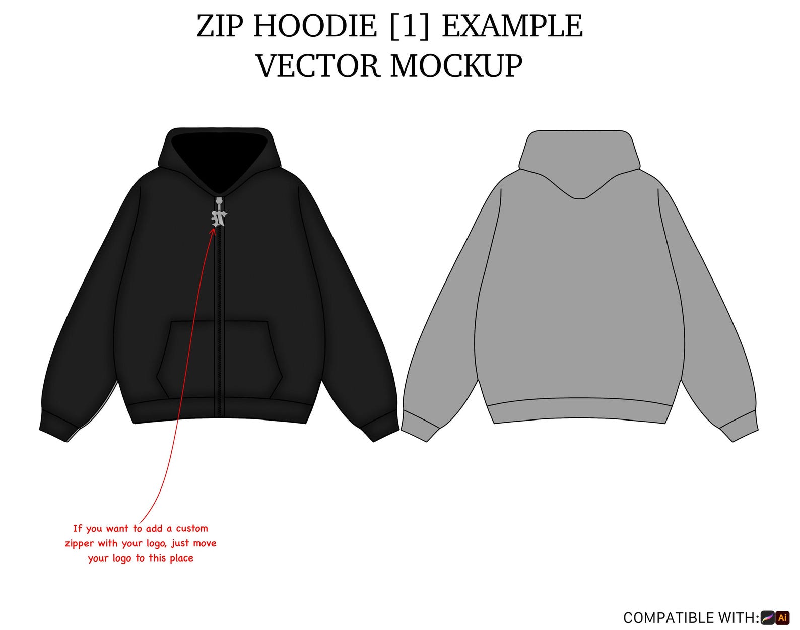 Zip Hoodie Vector Mockup [1] [REWORK] - Etsy