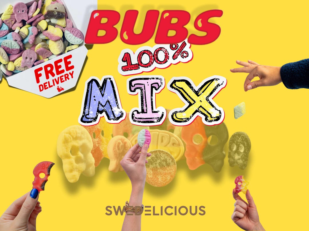 BUBS Swedish Candy Mix Free Shipping Sour, Foamy Candy Tasty Vegan ...