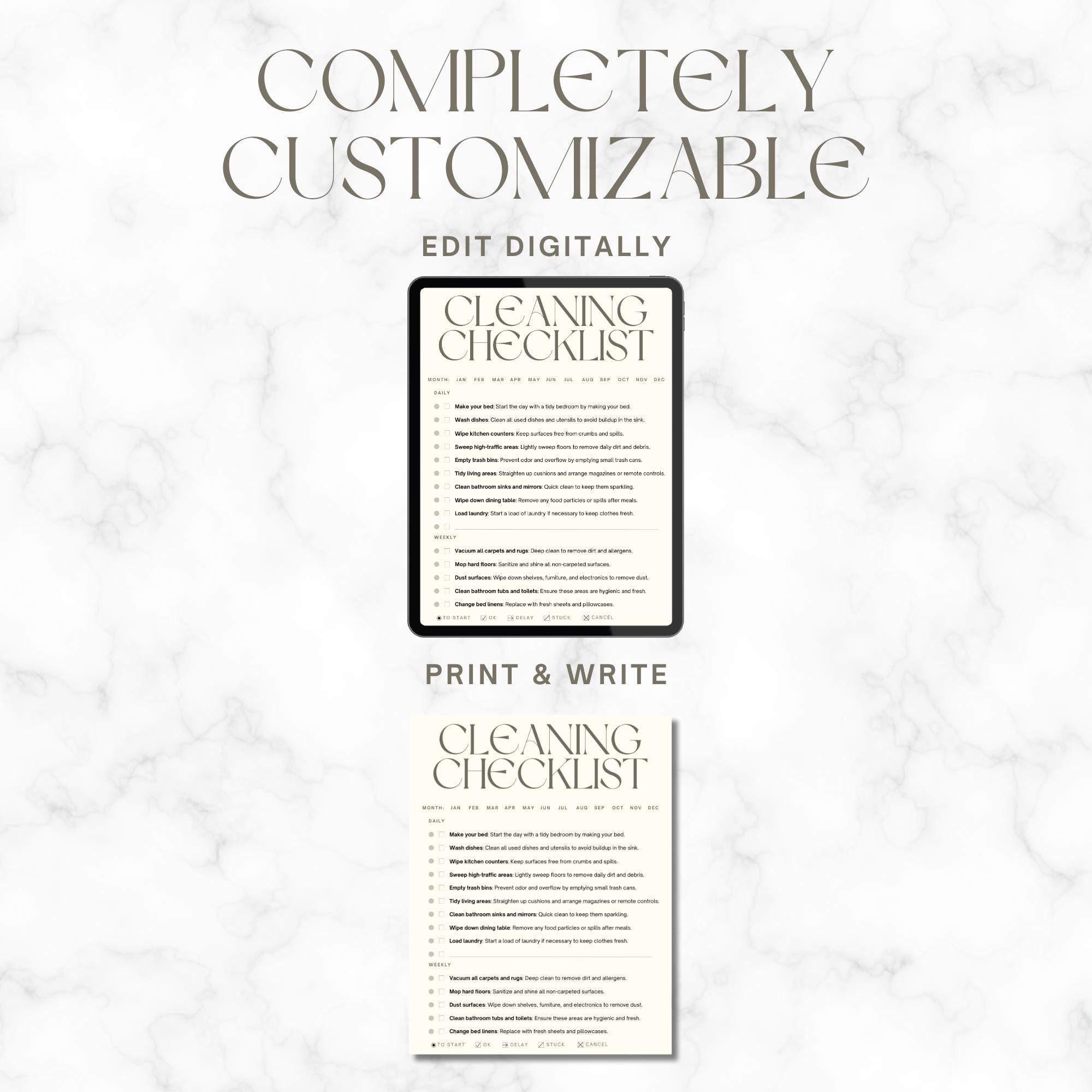 Printable Monthly Cleaning Checklist - PDF Download, Home Organization ...