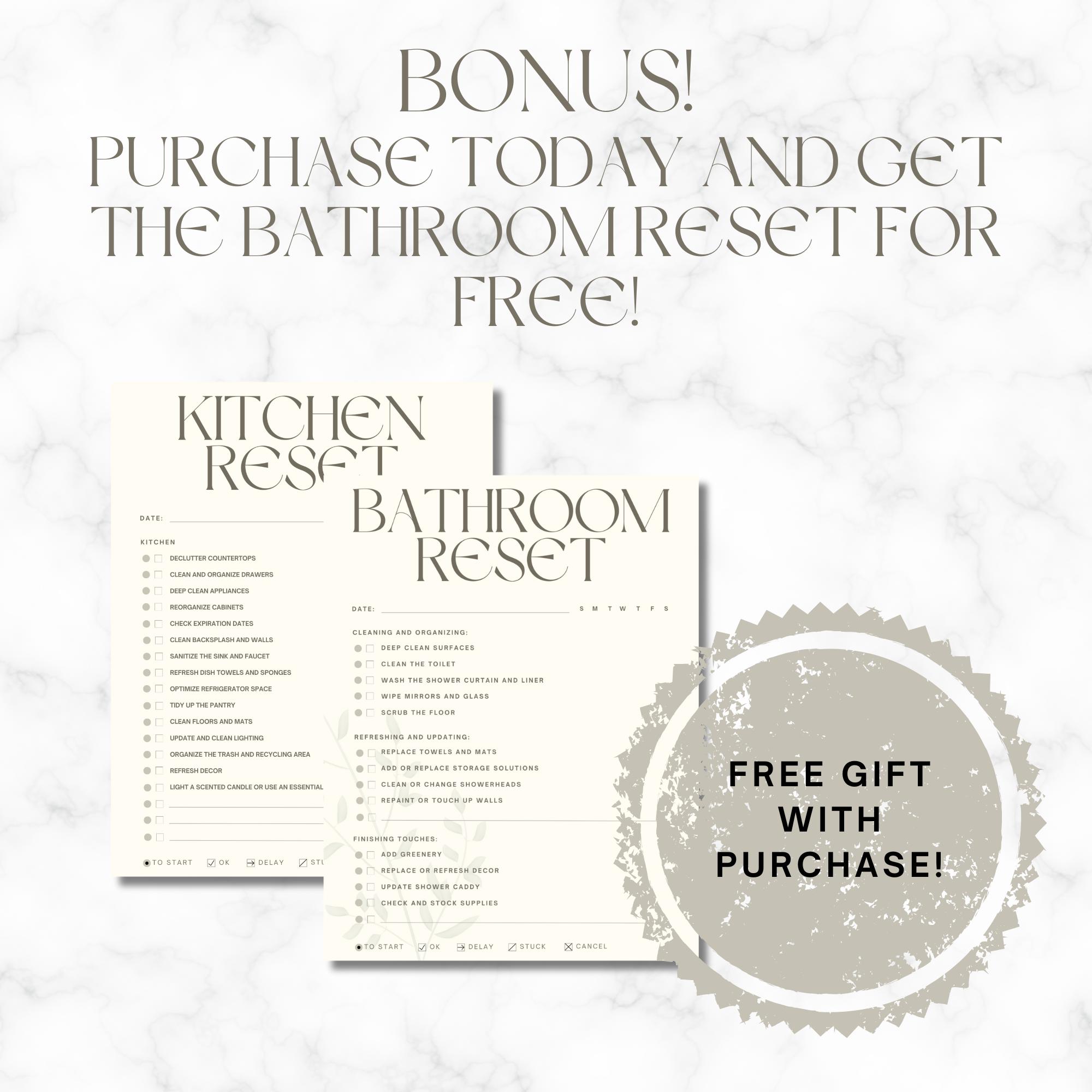 Kitchen Reset Checklist PDF + BONUS Bathroom Reset Checklist - Ultimate ...