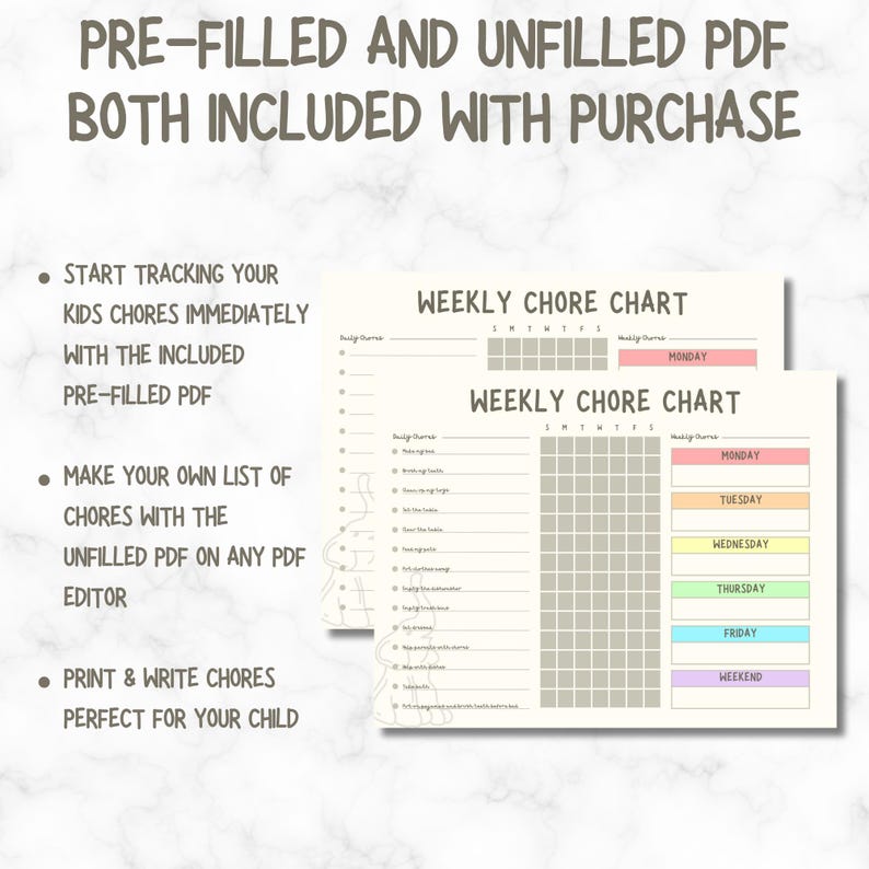 Editable Kids Chore Chart PDF | Kids Daily Weekly Responsibility Chart ...