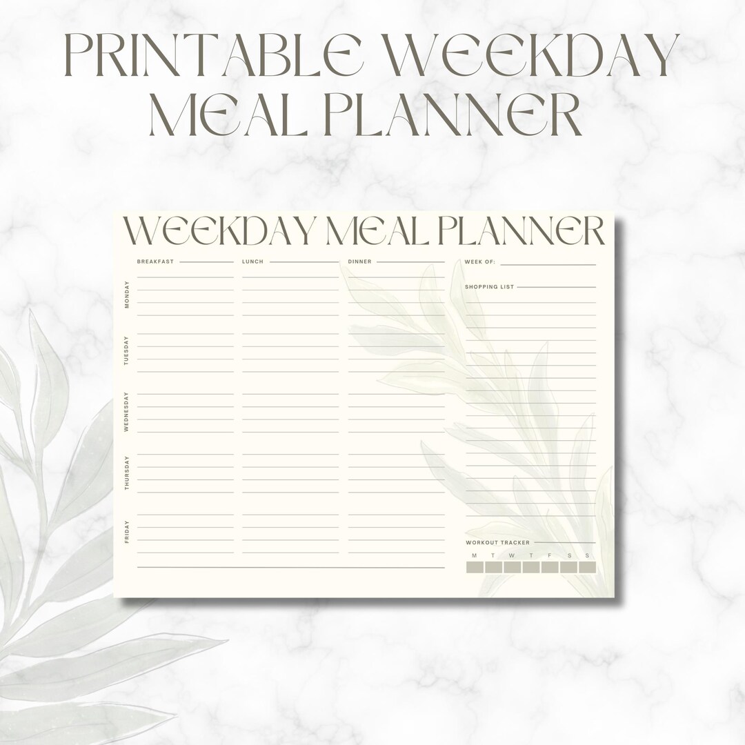 Weekday Meal Planner PDF – Printable Meal Planning Template, Grocery ...