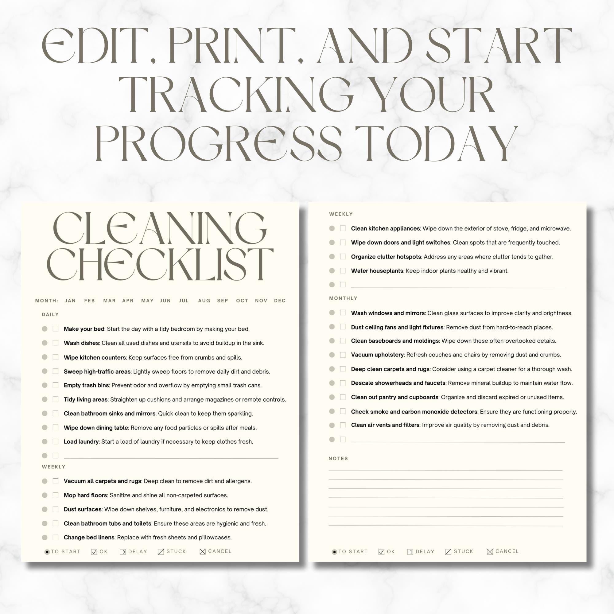 Printable Monthly Cleaning Checklist - PDF Download, Home Organization ...