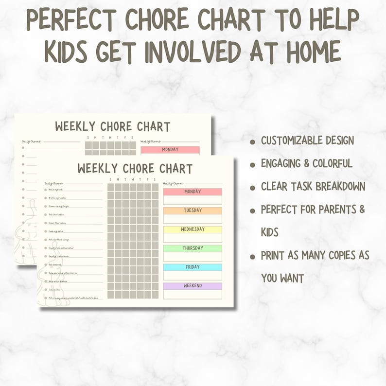 Editable Kids Chore Chart PDF | Kids Daily Weekly Responsibility Chart ...