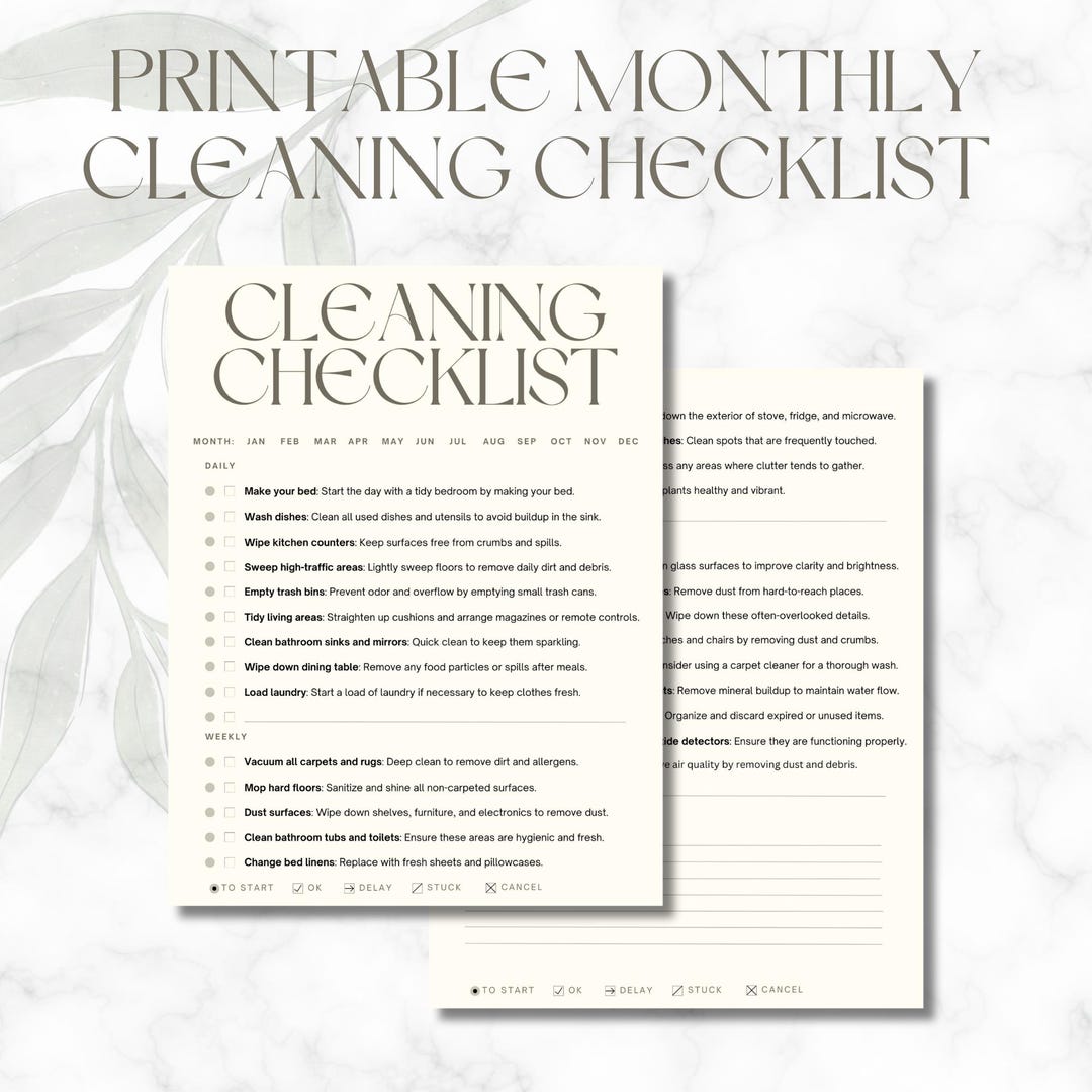 Printable Monthly Cleaning Checklist - PDF Download, Home Organization ...