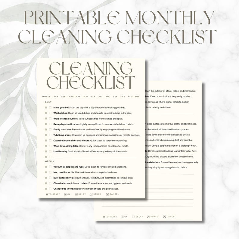 Printable Monthly Cleaning Checklist PDF Download, Home Organization ...