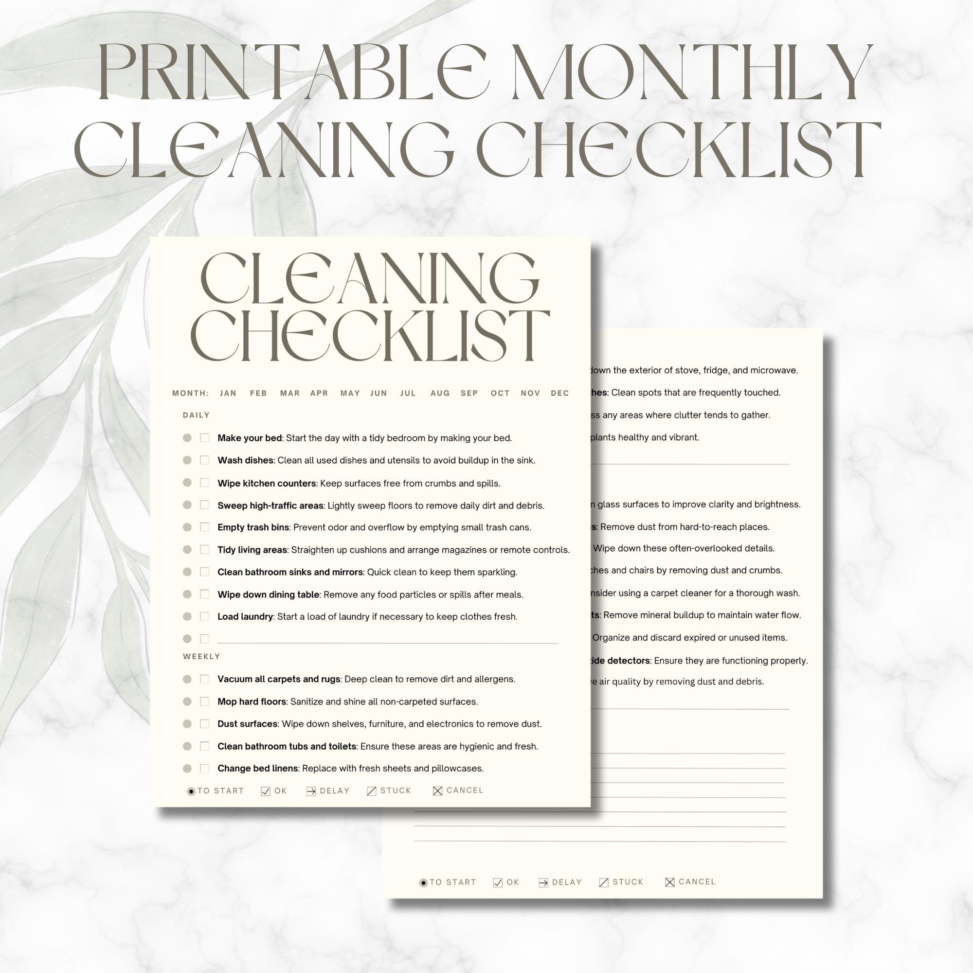 Printable Monthly Cleaning Checklist - PDF Download, Home Organization ...