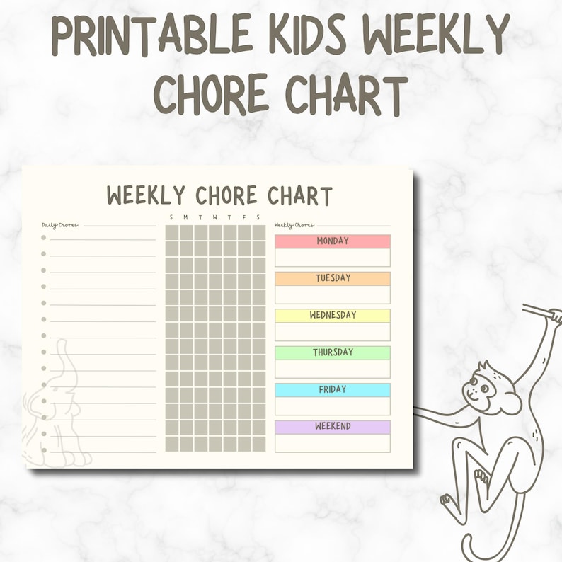 Editable Kids Chore Chart PDF | Kids Daily Weekly Responsibility Chart ...