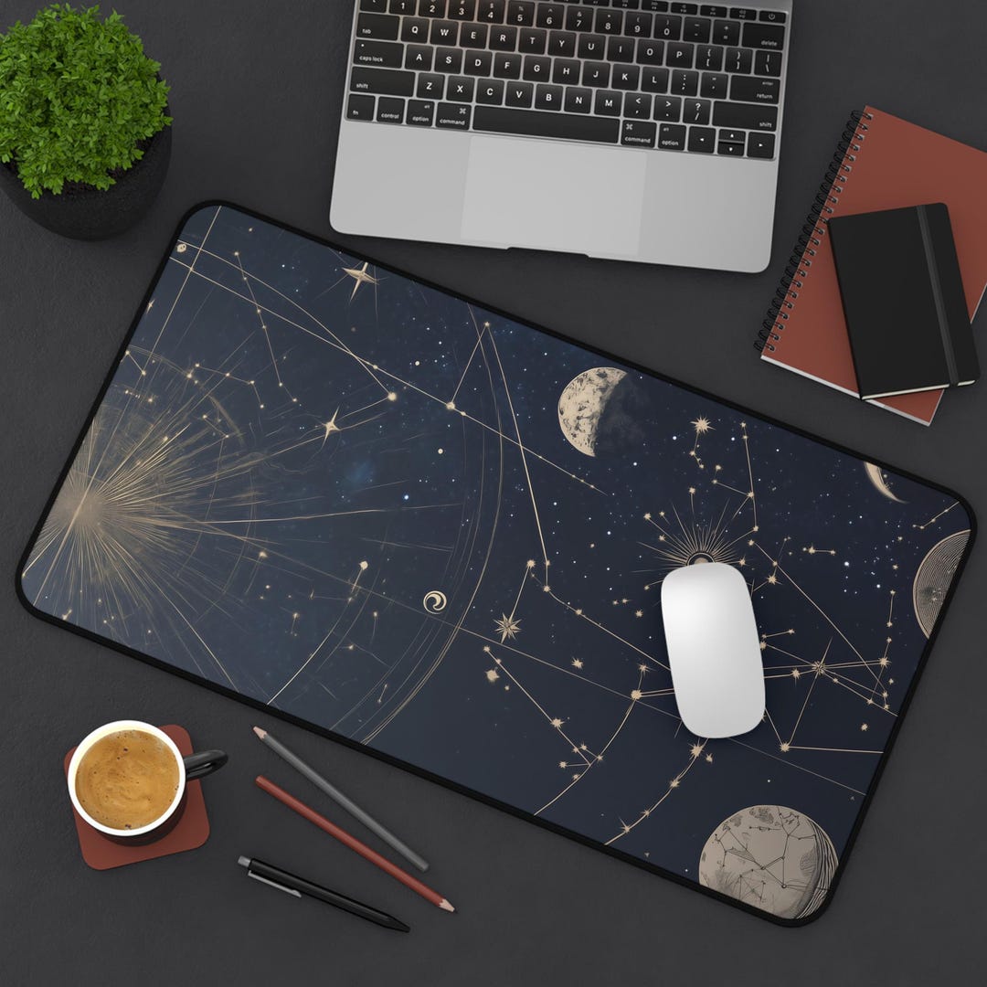 Celestial Desk Mat, Constellation Mouse Pad, Moon Phase Astrology Mat, Starry Night Desk Blotter ...