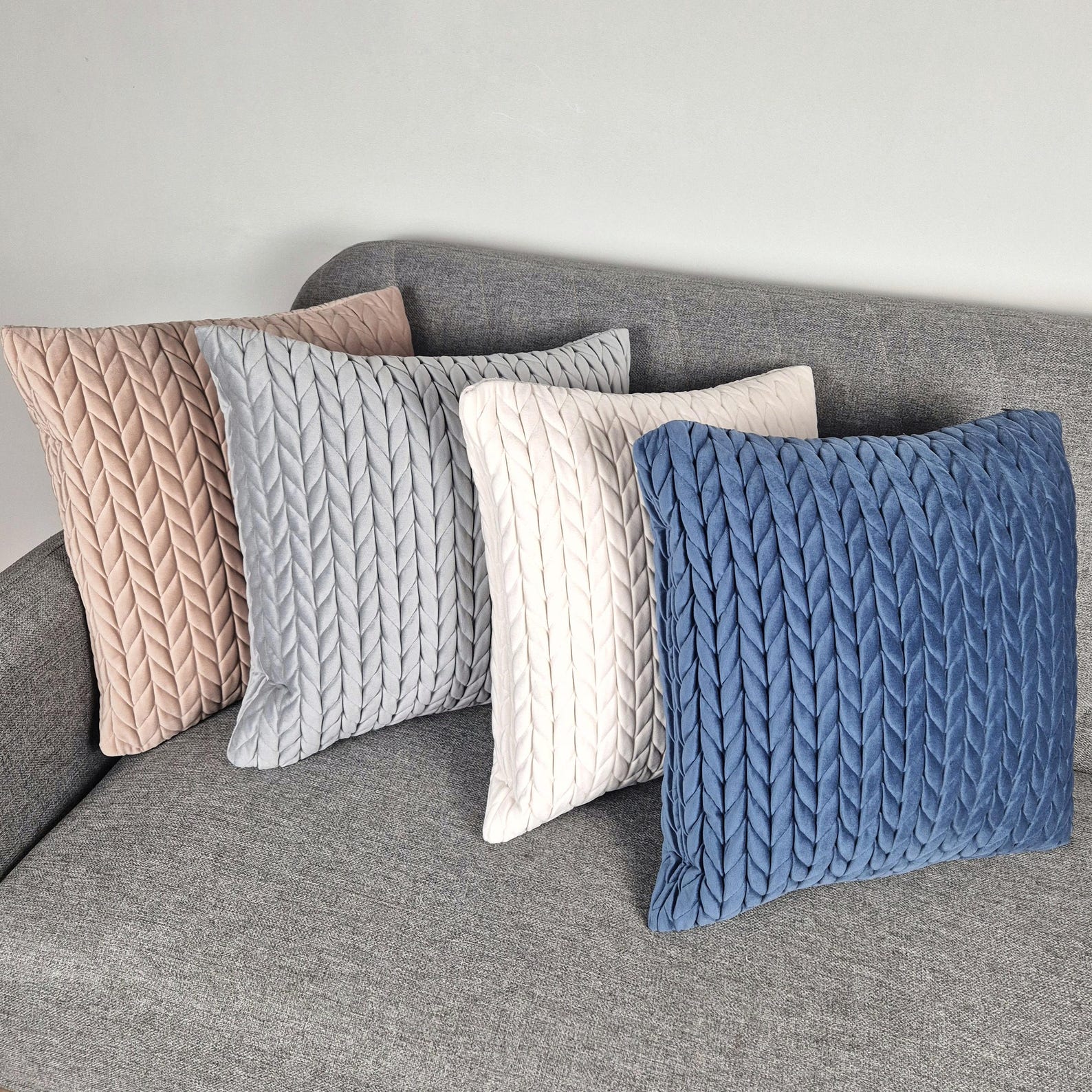 Quilted Braid Textured Velvet Throw Pillow Cover - Apricot Beige Color ...