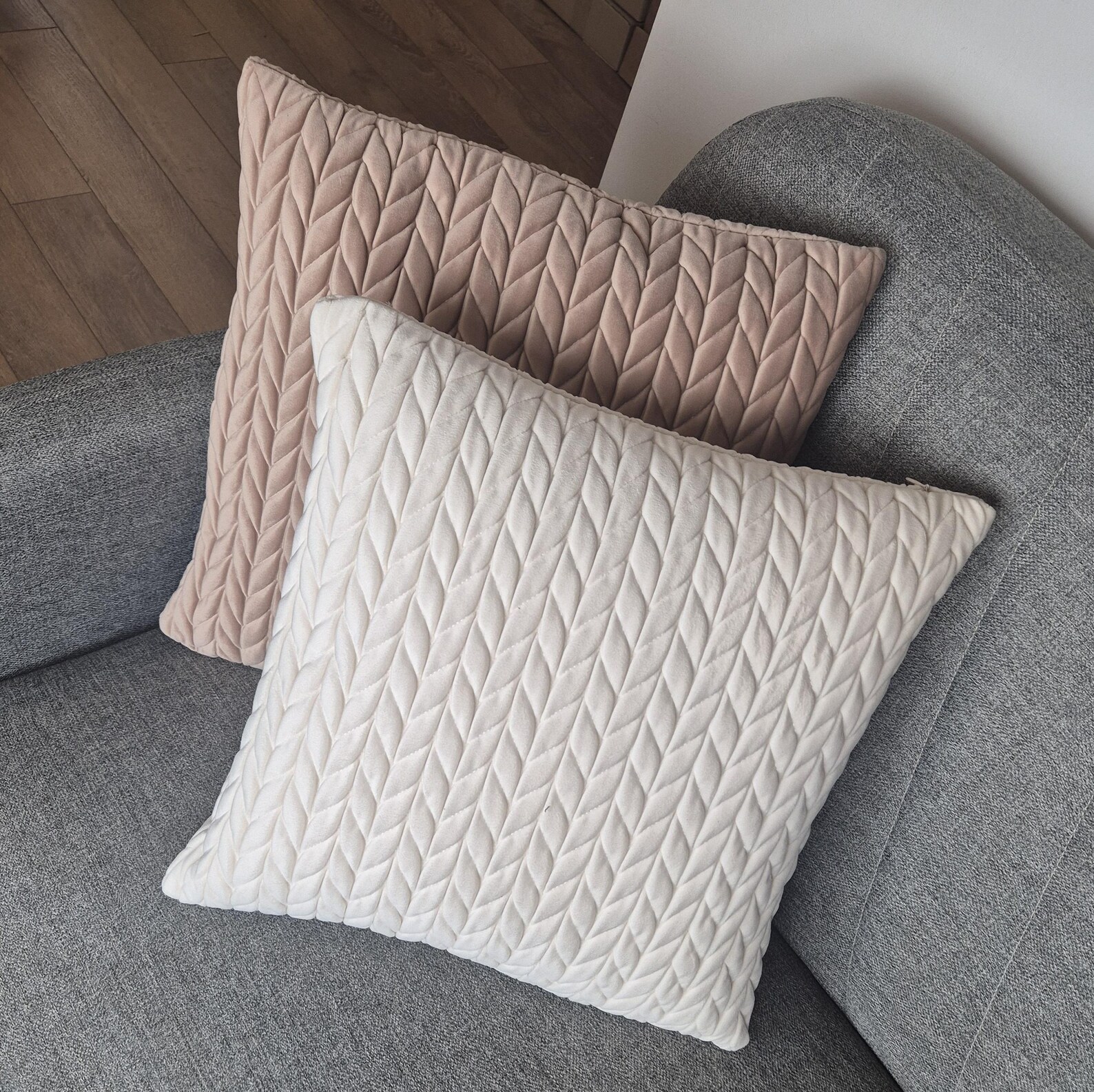 Quilted Braid Textured Velvet Throw Pillow Cover - Apricot Beige Color ...