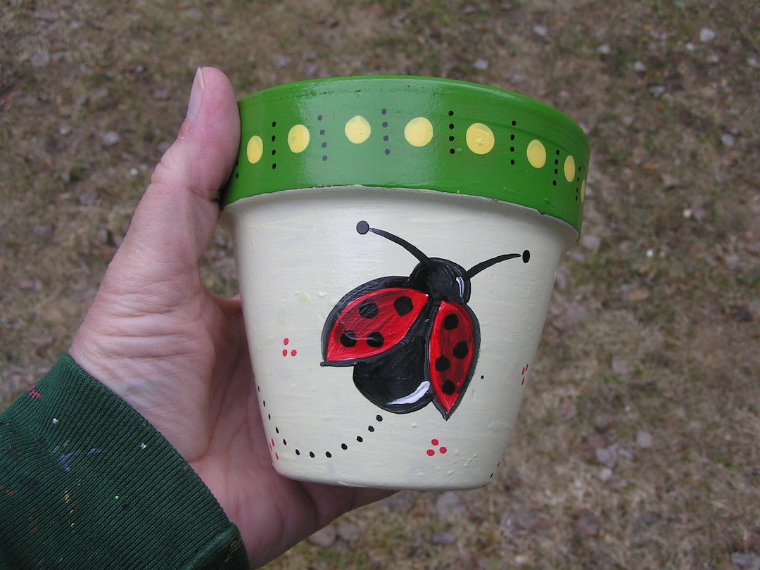 Painted Pots 4-inch Clay Pot Ladybug Painted Pot Lucky - Etsy