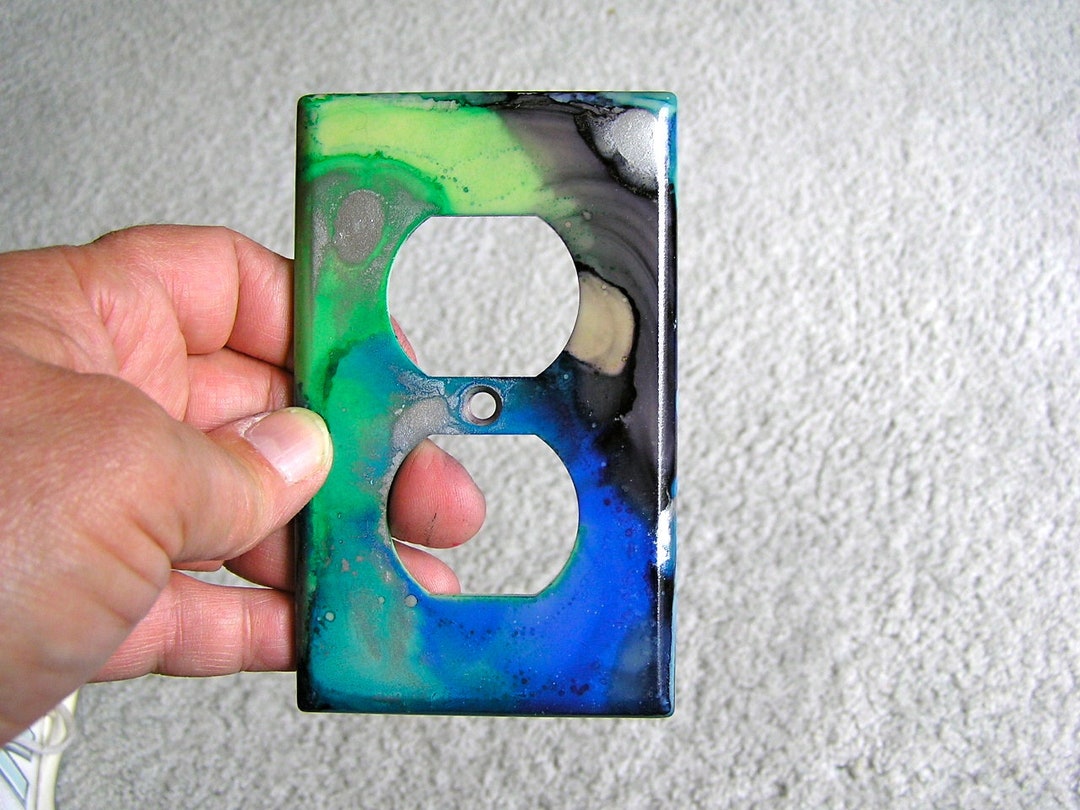 Hand Painted Power Plug Plates, Colorful Plug Plates, Alcohol Ink Plug ...