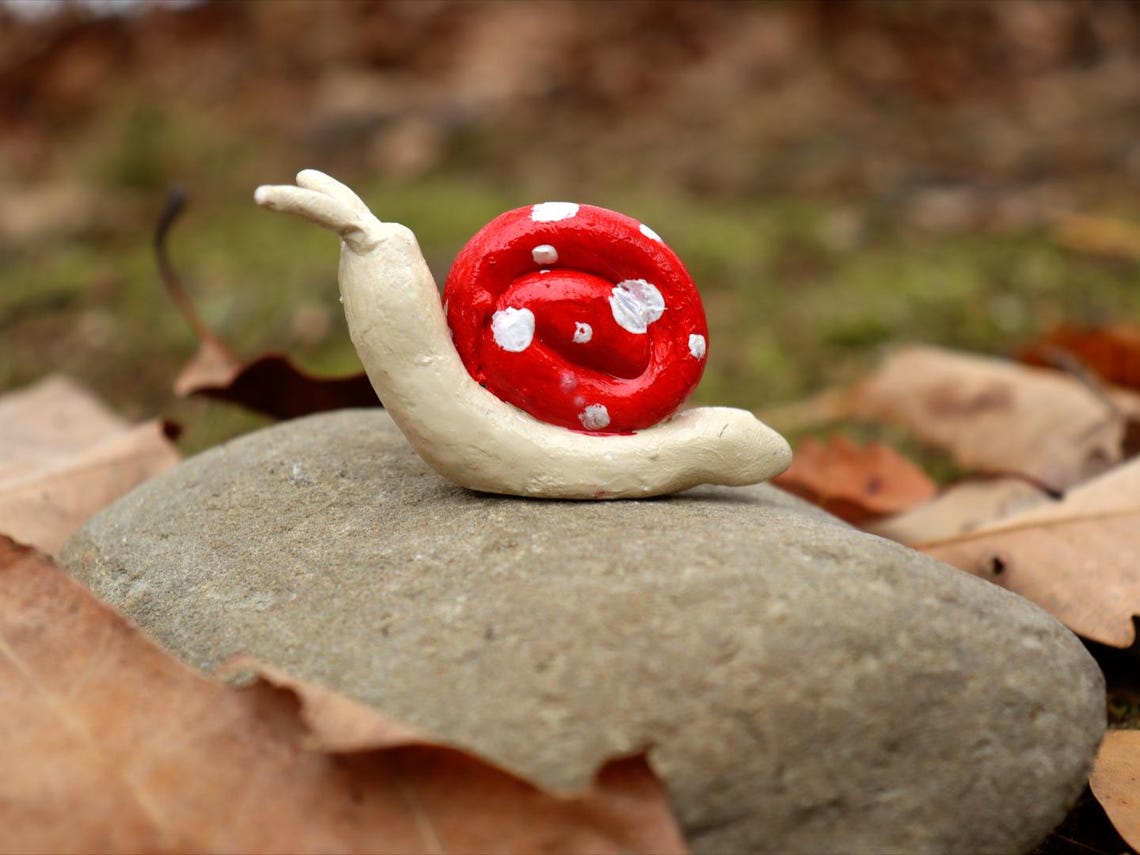 Handmade Polymer Clay Snail Sculpture, Cute Pottery Snail Figurine for ...