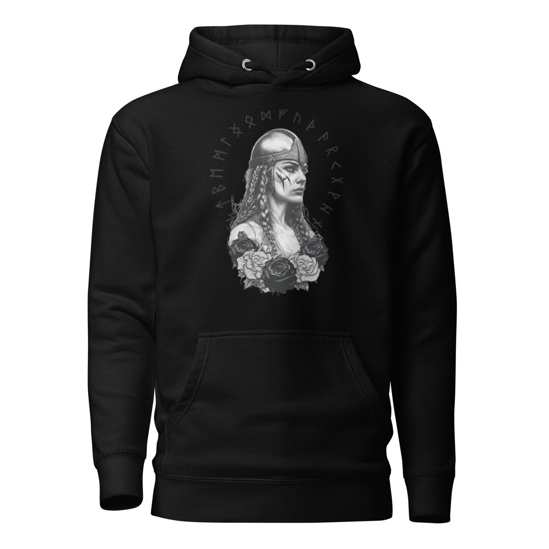 Viking Warrior Hoodie Norse Rune Symbol Pullover Shieldmaiden Art With ...