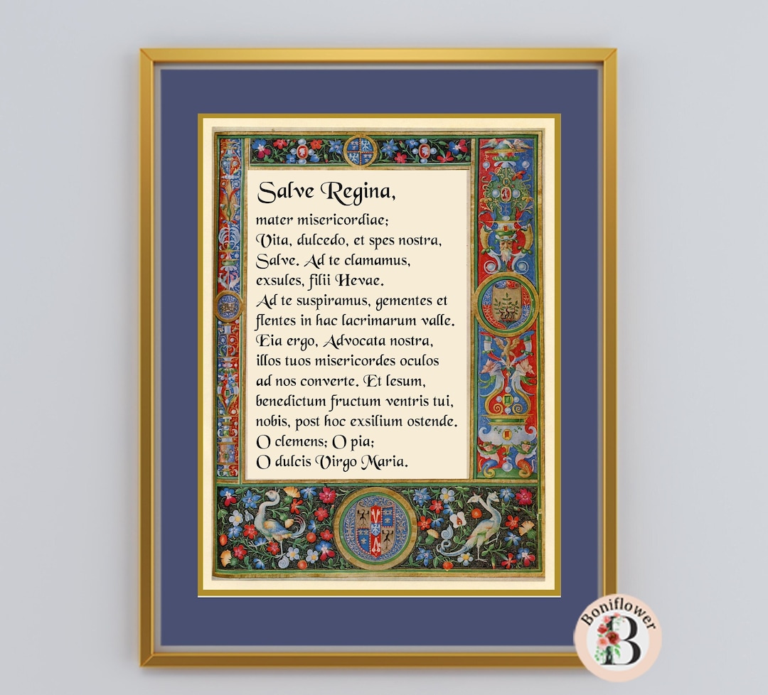 Salve Regina Latin Prayer Hail Holy Queen Digital Medieval Catholic ...