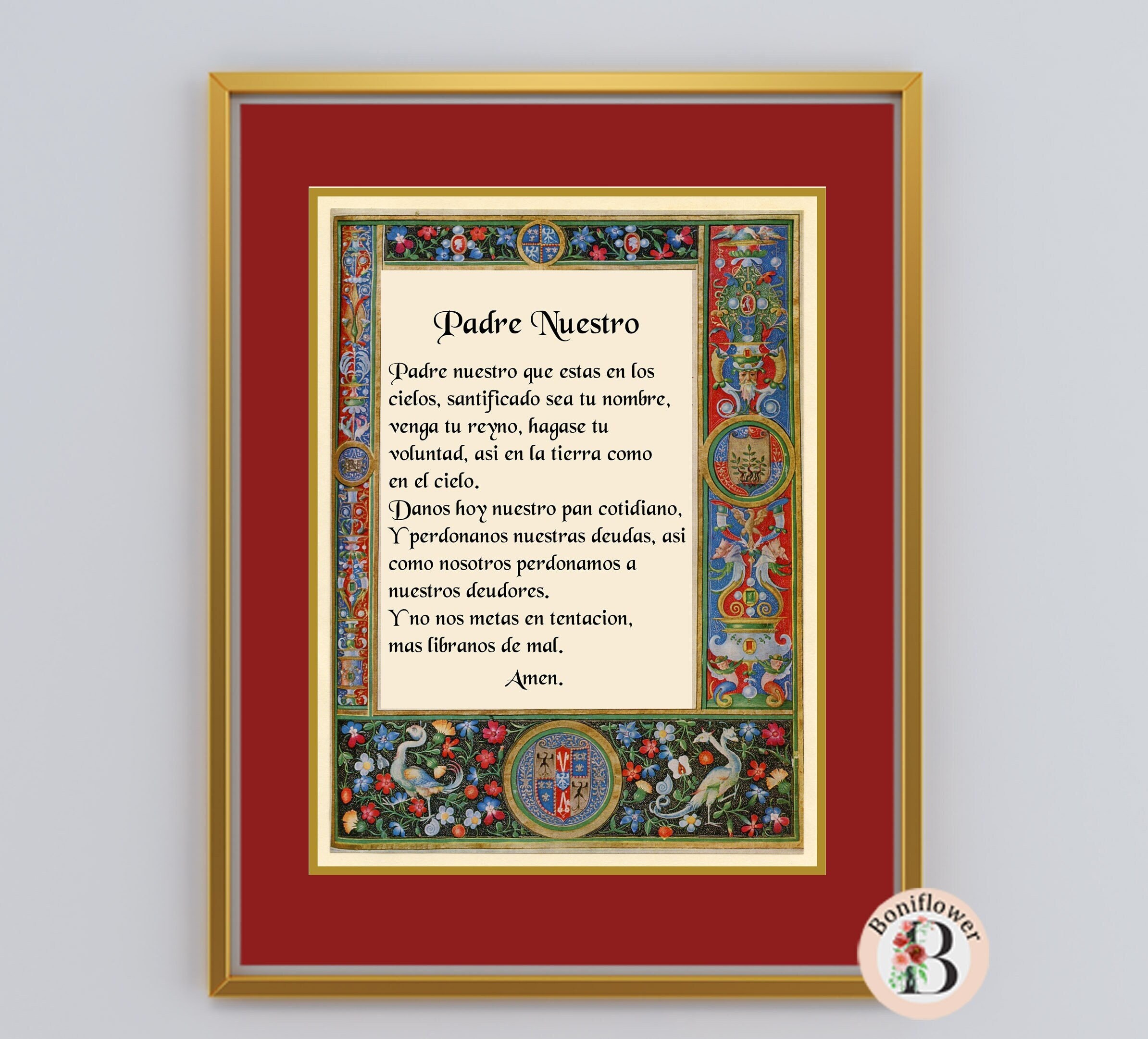Padre Nuestro Spanish Prayer Digital Medieval Script Catholic Christian ...
