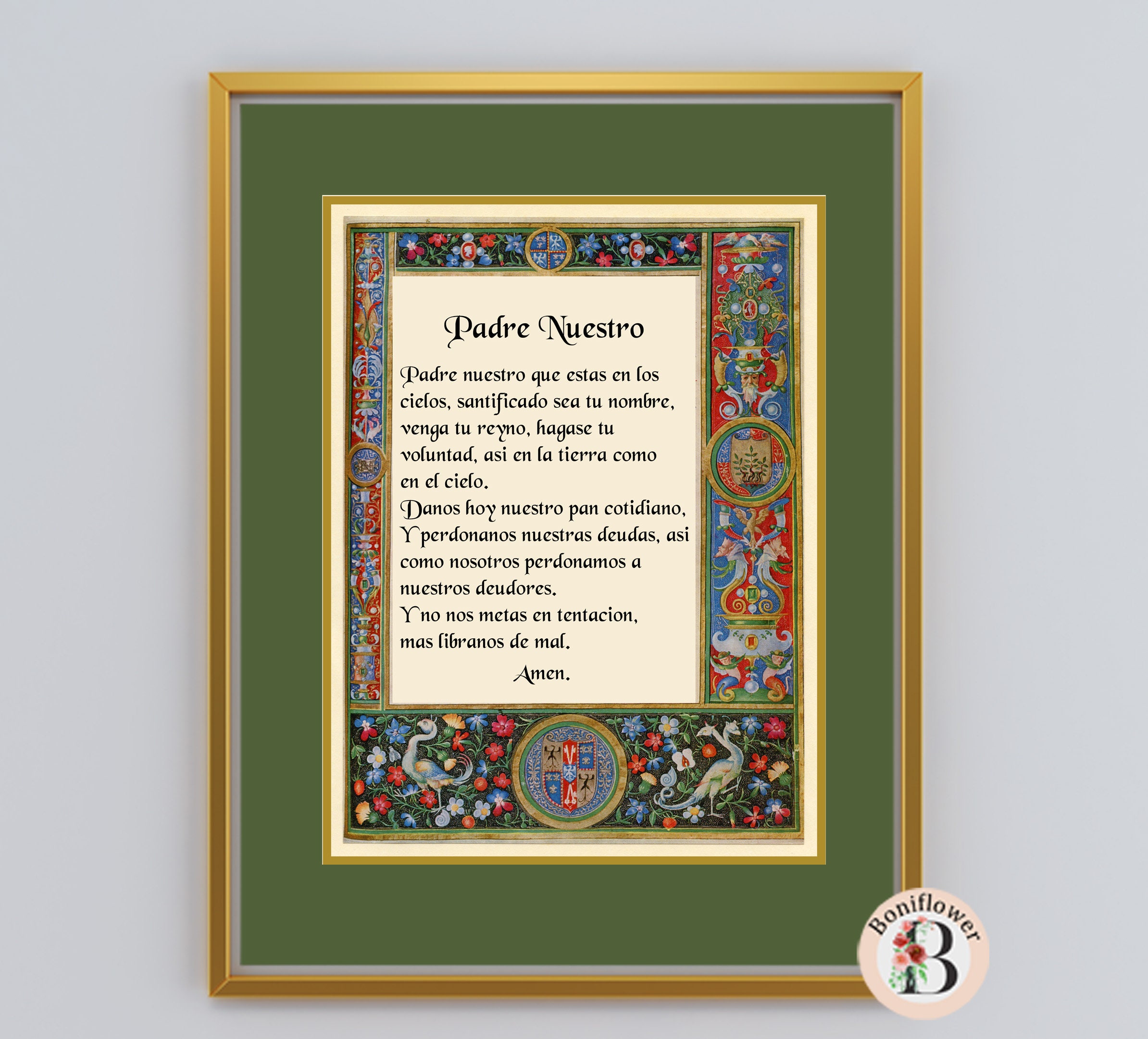 Padre Nuestro Spanish Prayer Digital Medieval Script Catholic Christian ...