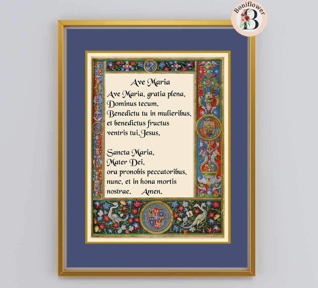 Ave Maria Latin Prayer Hail Mary Digital Medieval Painting Catholic ...