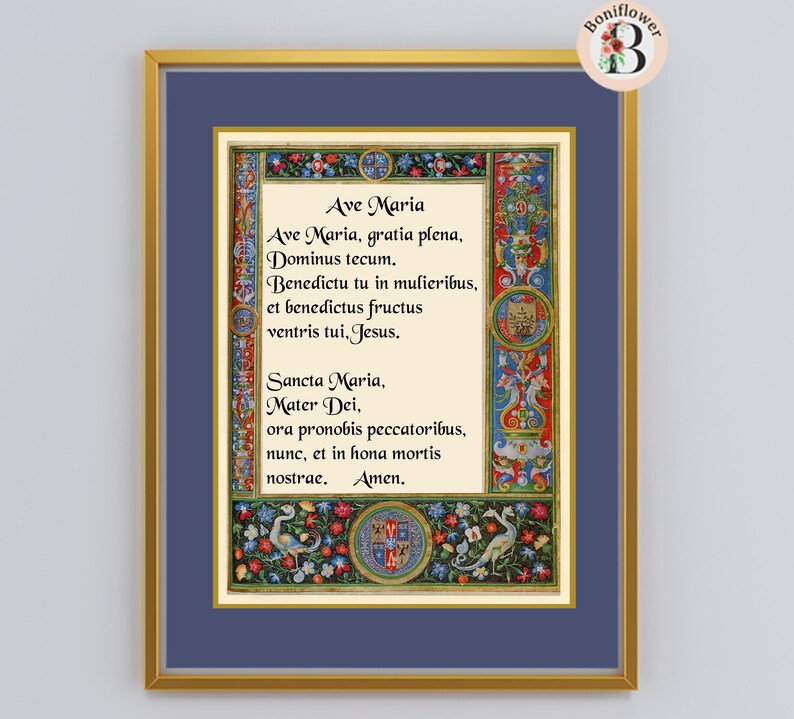 Ave Maria Latin Prayer Hail Mary Digital Medieval Painting Catholic ...