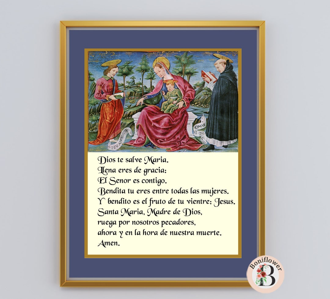 Hail Mary Spanish Prayer Hail Mary Digital Medieval Image Catholic ...