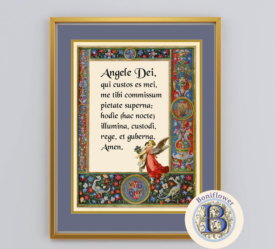 Guardian Angel Latin Prayer Art Print: Medieval Catholic Art (digital ...