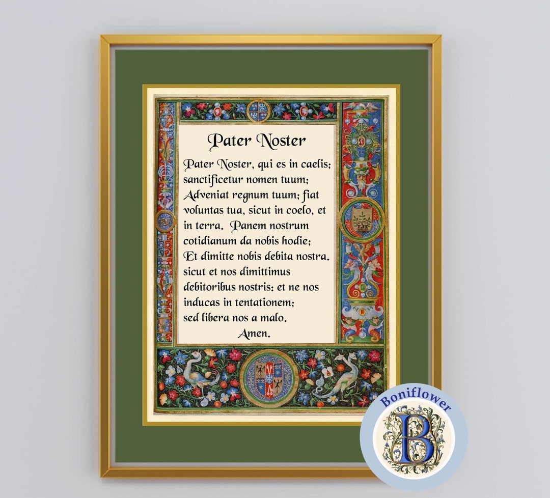 Pater Noster Latin Prayer Art Print: Medieval Catholic Wall Decor ...