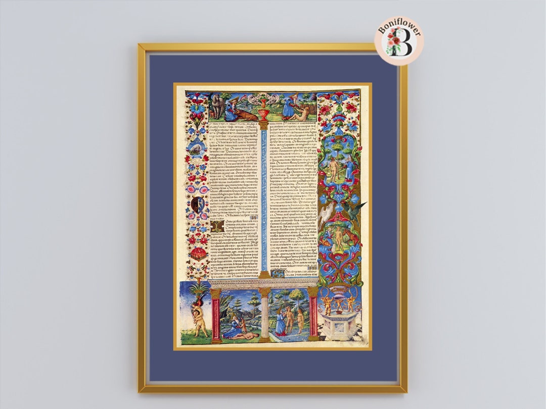 Creation of Eve Medieval Illuminated Bible Manuscript Catholic ...