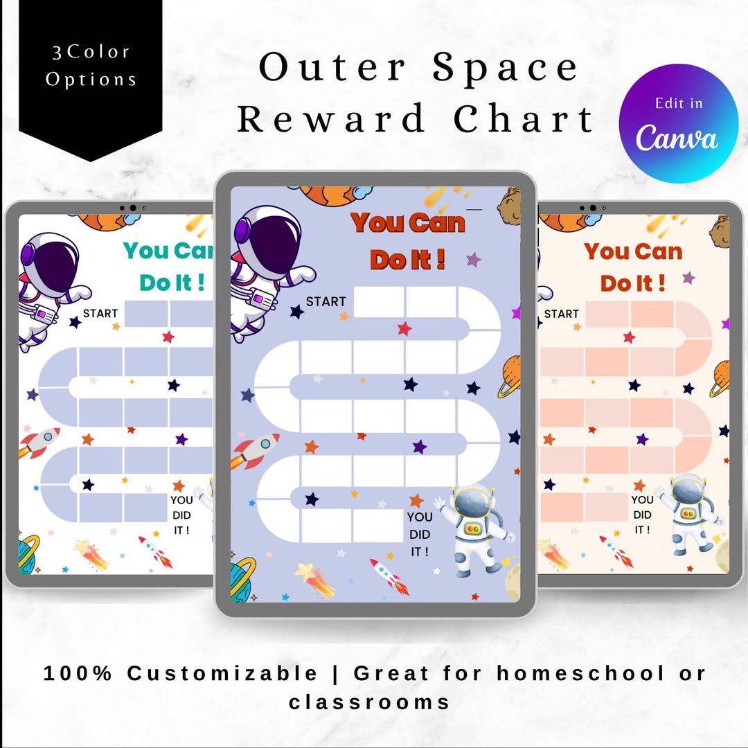 Outer Space Reward Chart for Kids | Canva Editable Printable | Instant ...