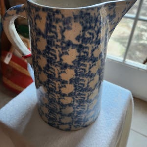 Blue and White Stoneware Pitcher - Etsy