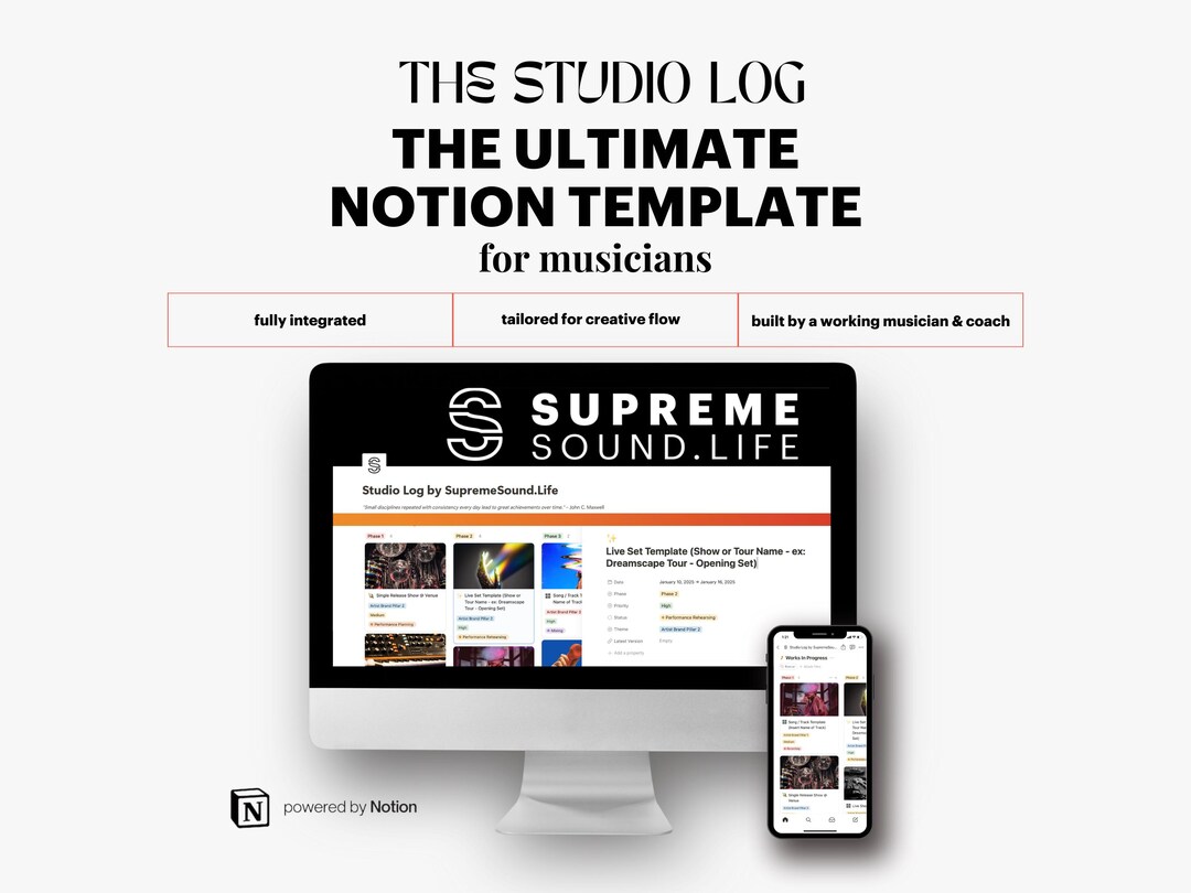 Studio Log Notion Template: Music Workflow Organizer (digital Download ...