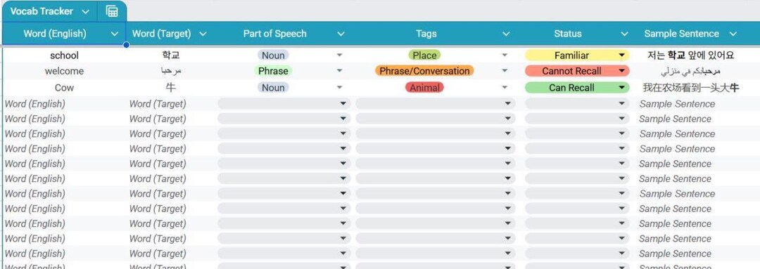 Target Language Vocabulary Tracker Template - Etsy