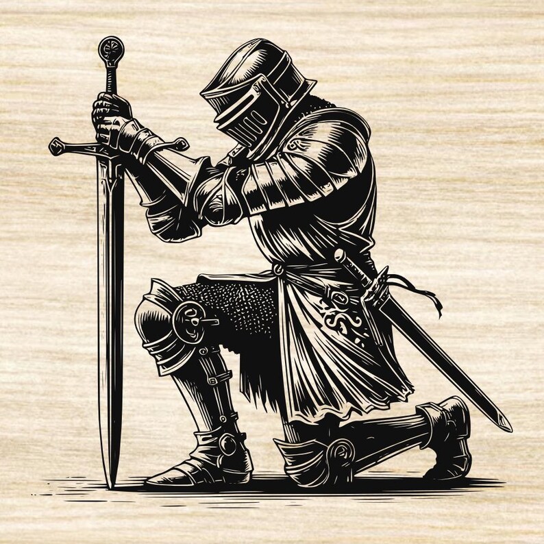 Kneeling Knight SVG & PNG Digital Files, Vector Graphic Design Print ...
