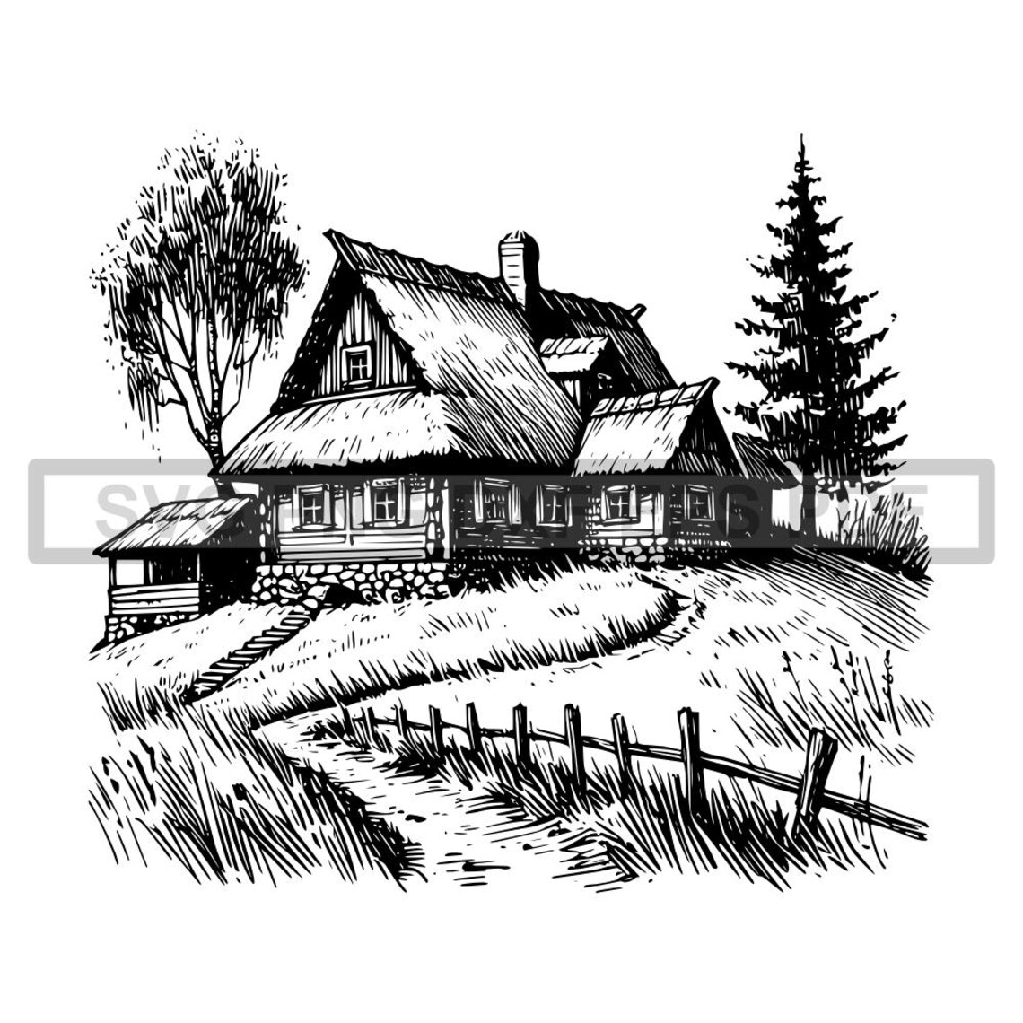 Laser Engrave File Rustic Cabin Svg Png Dxf Eps Pdf Cottage Scene for ...