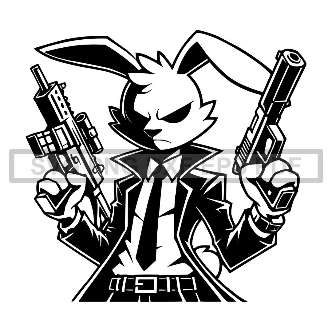 Bunny With Gun / Angry Rabbit / Laser Engrave Files SVG DXF EPS Graphic ...