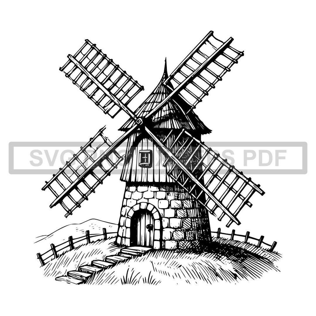 Laser Engrave Files Windmill Country Farm Svg Png Dxf Eps Pdf | Vector ...