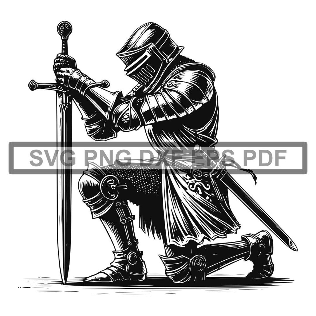 Kneeling Knight SVG & PNG Digital Files, Vector Graphic Design Print ...