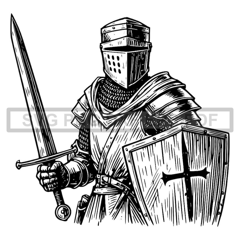 Medievil Templar Knight Svg & Png Files, Knight With Sword Clipart ...