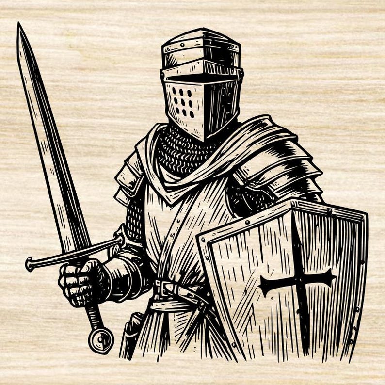 Medievil Templar Knight Svg & Png Files, Knight With Sword Clipart ...