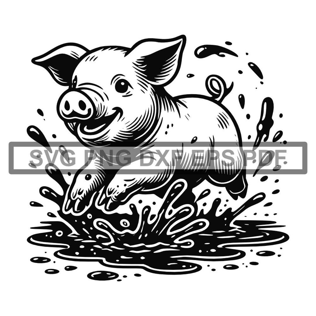 Piglet in Mud Laser Engrave Files Svg Png Dxf Eps Pdf Vector Graphic ...