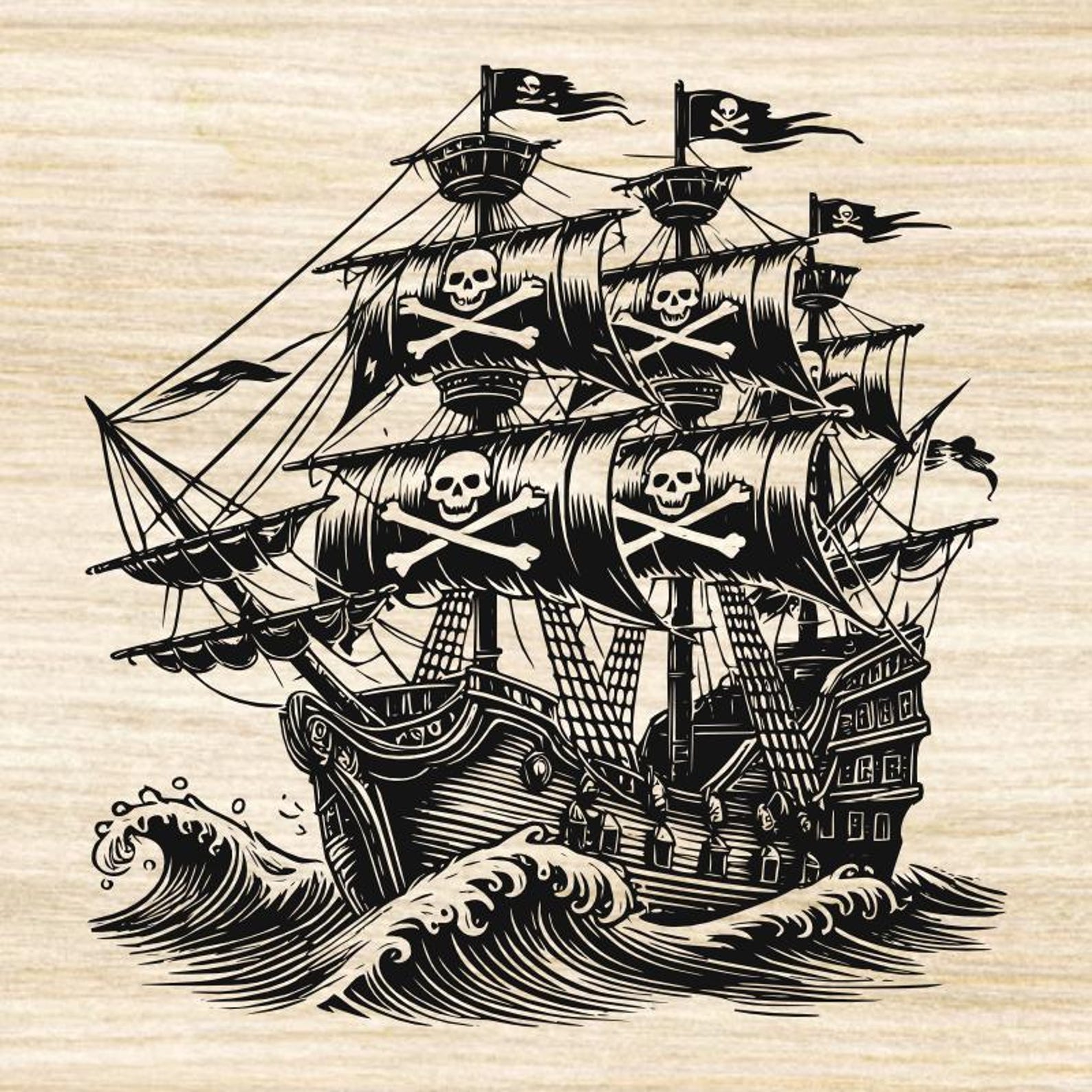 Pirate Ship SVG & PNG Digital Files, Vector Graphic Design Print Laser ...