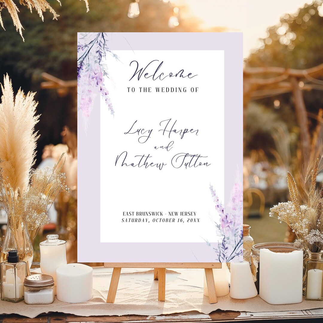 Lavender Wedding Welcome Sign Template: Editable Canva Reception Decor ...