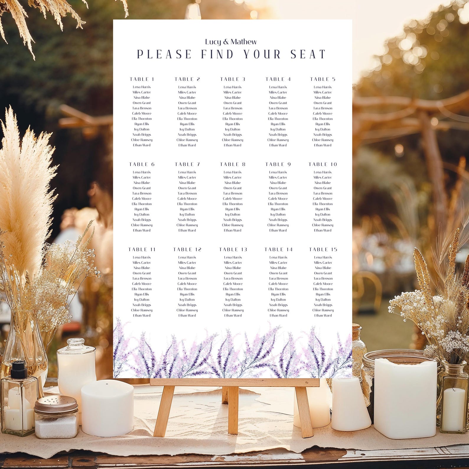 Custom Lavender Seating Chart Template: Canva Printable (digital ...