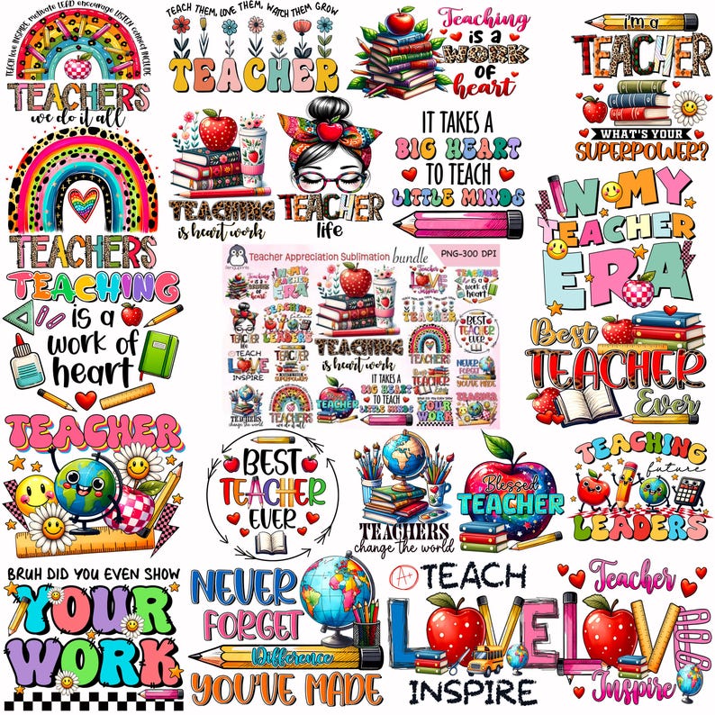 Teacher Sublimation Bundle, Teacher Shirt Png Bundle,boho Teacher Svg ...