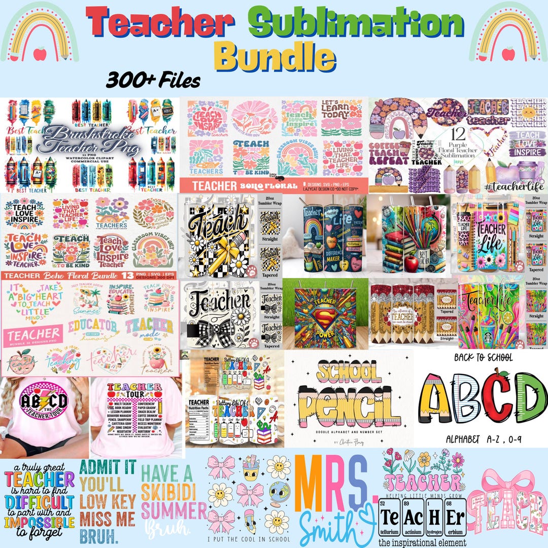 Teacher Sublimation Bundle, Teacher Shirt Png Bundle,boho Teacher Svg ...