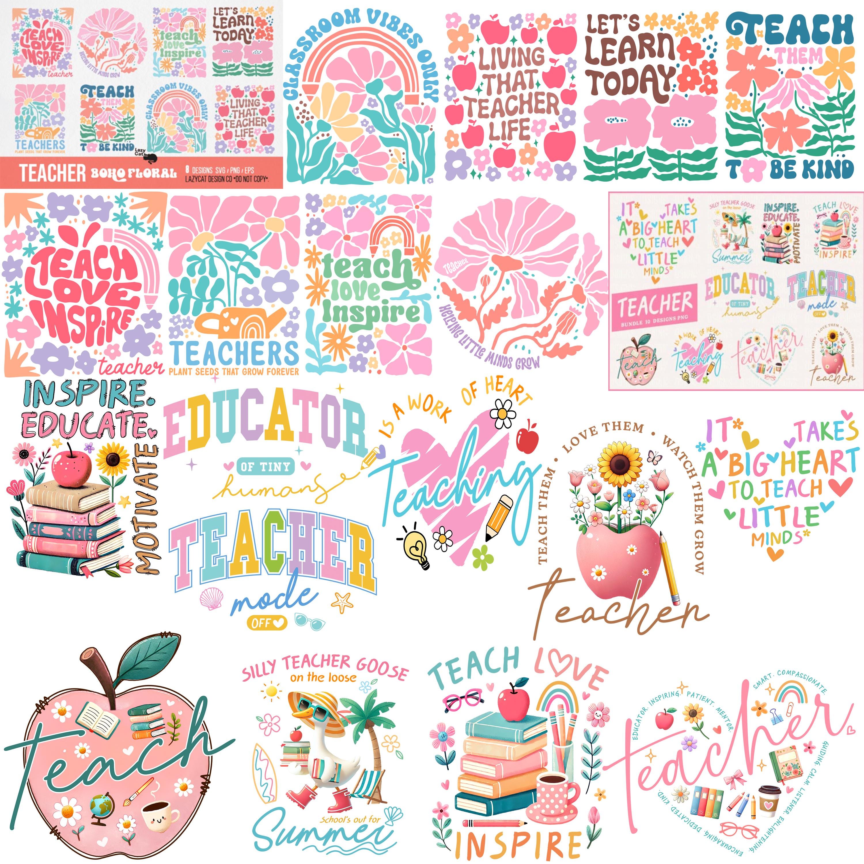 Teacher Sublimation Bundle, Teacher Shirt Png Bundle,boho Teacher Svg ...