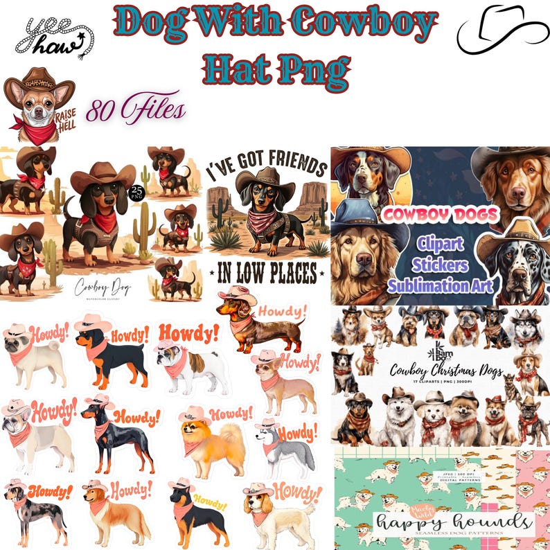 Dog With Cowboy Hat Png, Cowboy Dog Print, Dog Cowboy Png, Western Dogs ...